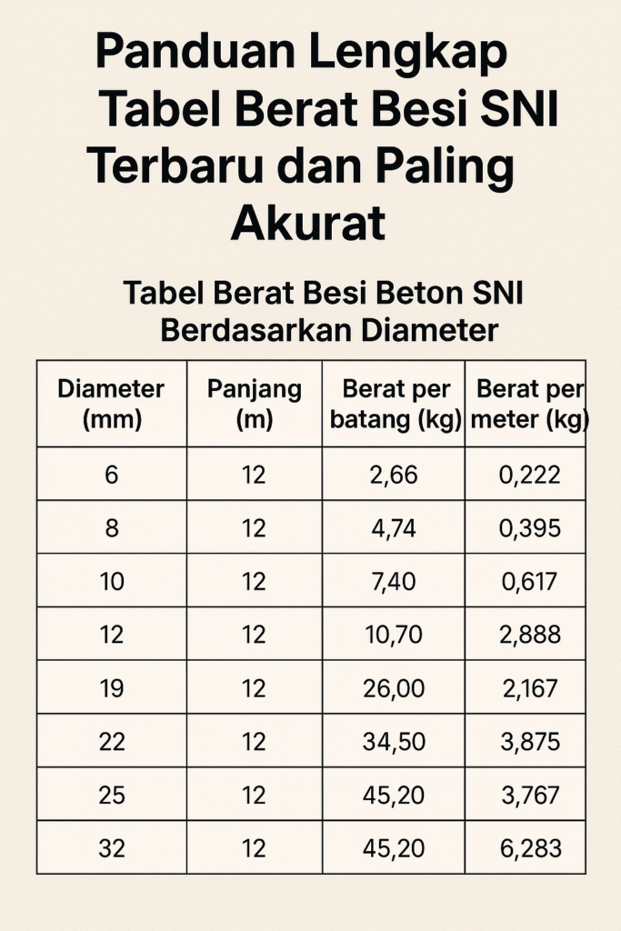 Tabel Berat Besi Beton SNI Terbaru dan Paling Akurat - SN Studio Pekanbaru Arsitek & Desain Interior